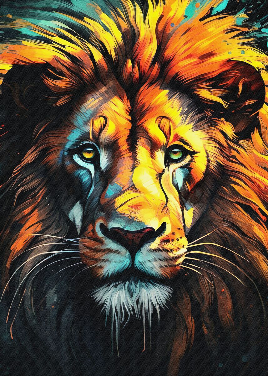 'Lion face' Poster, picture, metal print, paint by ipart id | Displate