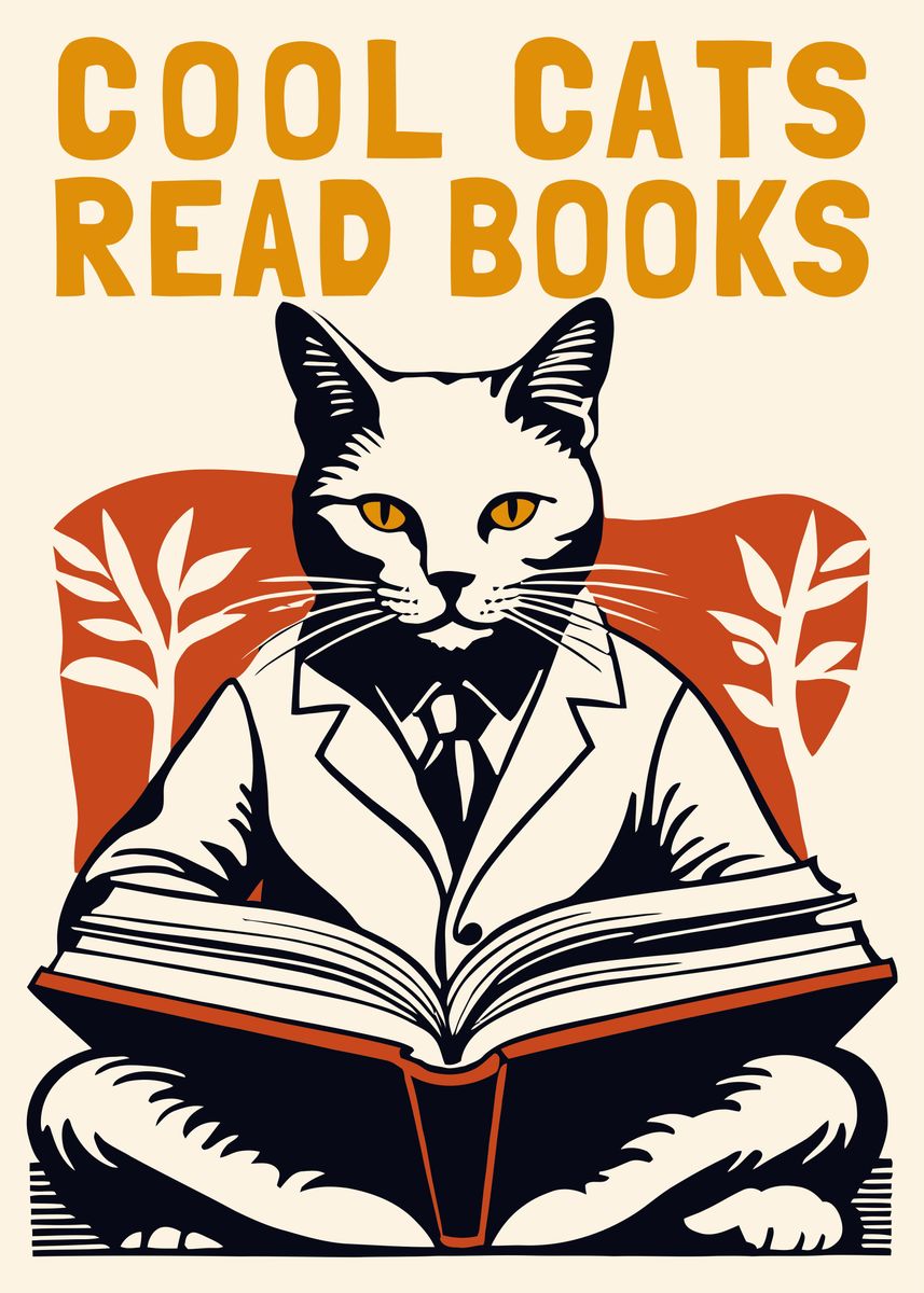 'Cool Cats Read Books Art' Poster, picture, metal print, paint by ...