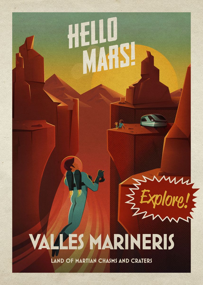 'Hello Mars' Poster, picture, metal print, paint by Synthwave 1950 ...