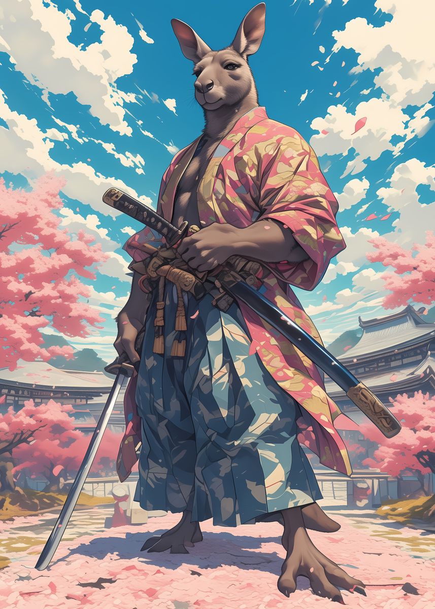 'Japanese Kangaroo Samurai' Poster, picture, metal print, paint by ...