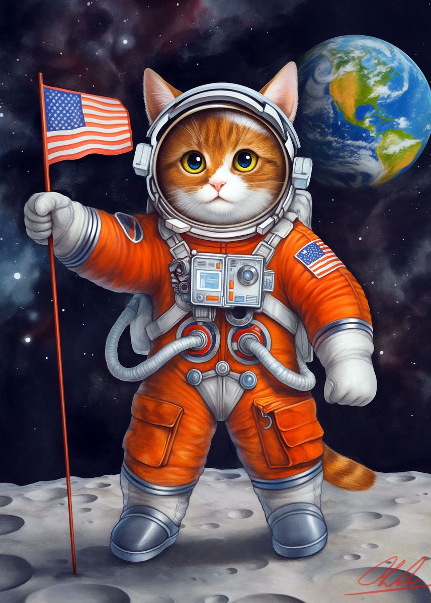 'Astronaut Cat' Poster, picture, metal print, paint by Shangri La ...