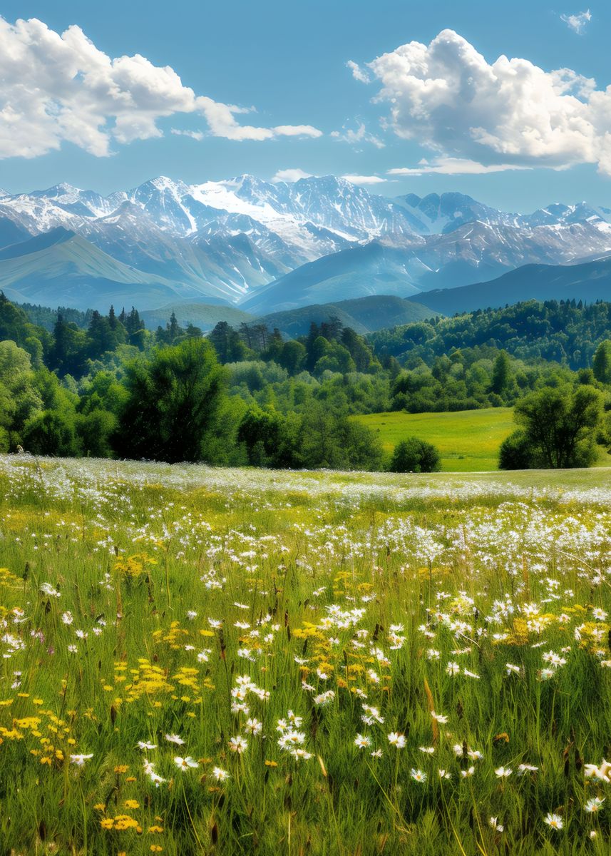 'Alpine Meadow Bliss' Poster, picture, metal print, paint by Silvie Art ...