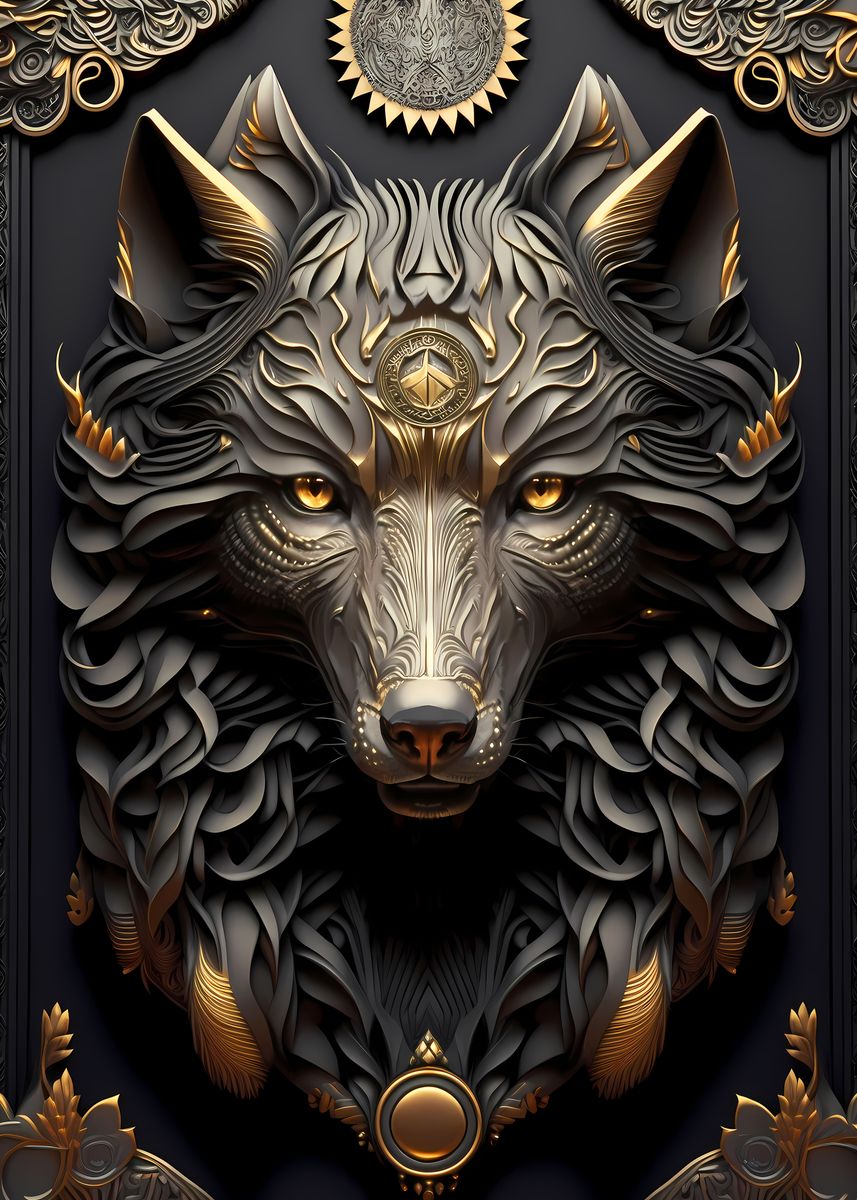 'Golden Wolf Sun God Art' Poster, picture, metal print, paint by Luong ...