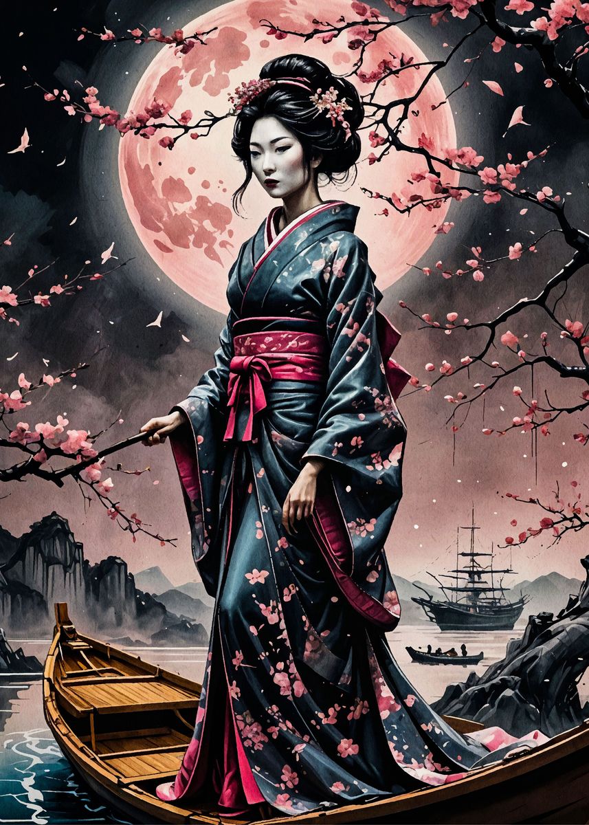 'cherry blossom geisha ' Poster, picture, metal print, paint by Peter ...
