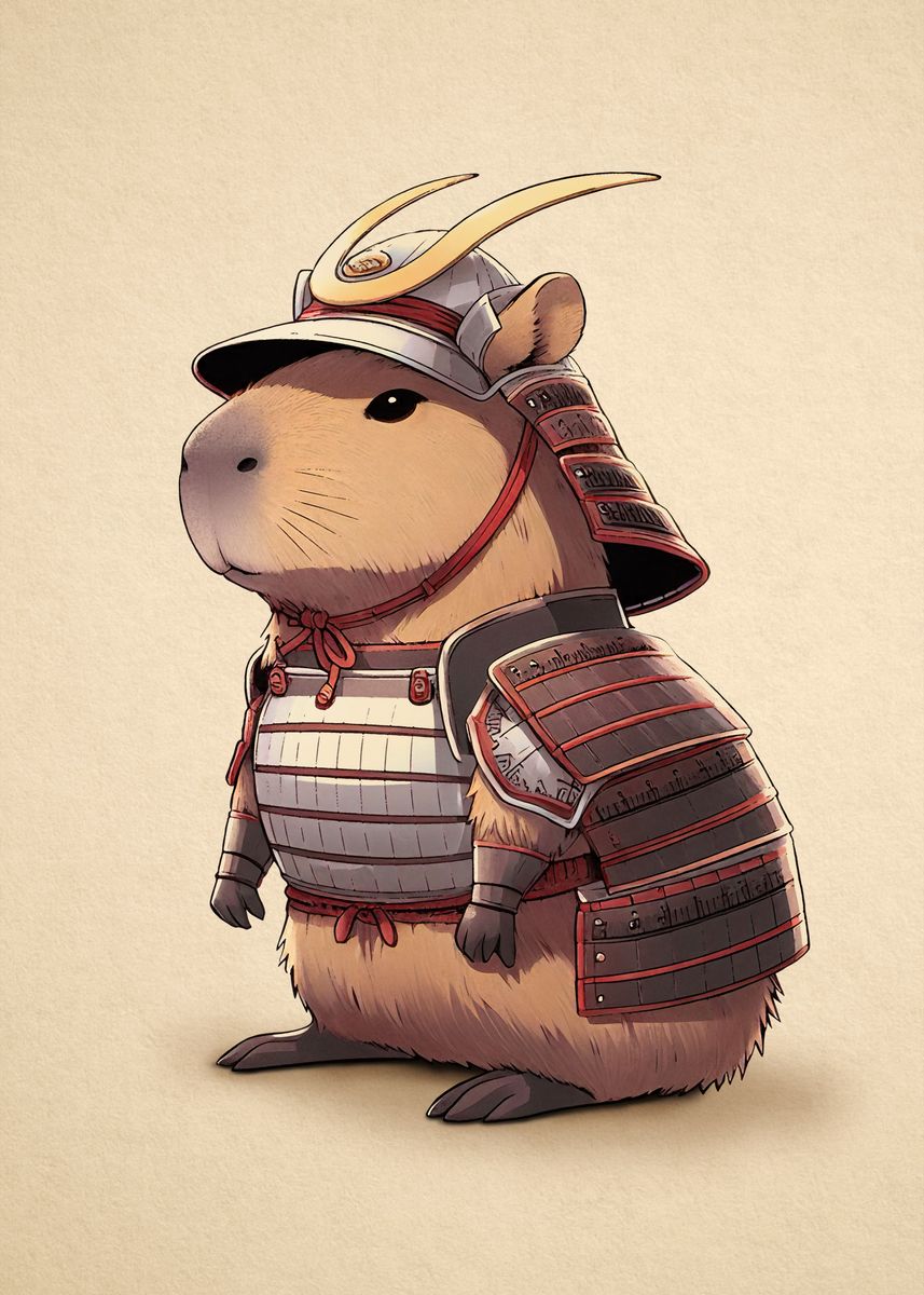 'Capybara Samurai' Poster, picture, metal print, paint by LakishaDesign ...