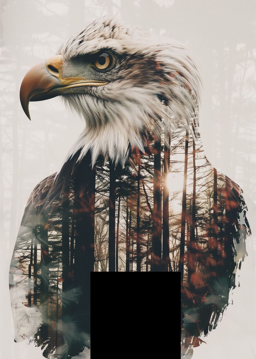 'Bald Eagle Double Exposure' Poster, picture, metal print, paint by ...