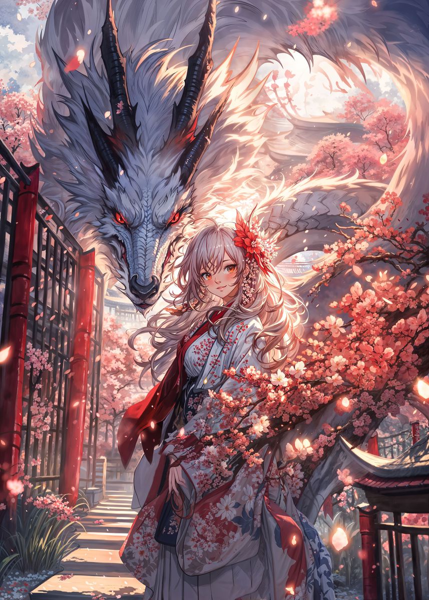 'sakura anime girl dragon' Poster, picture, metal print, paint by Adel ...