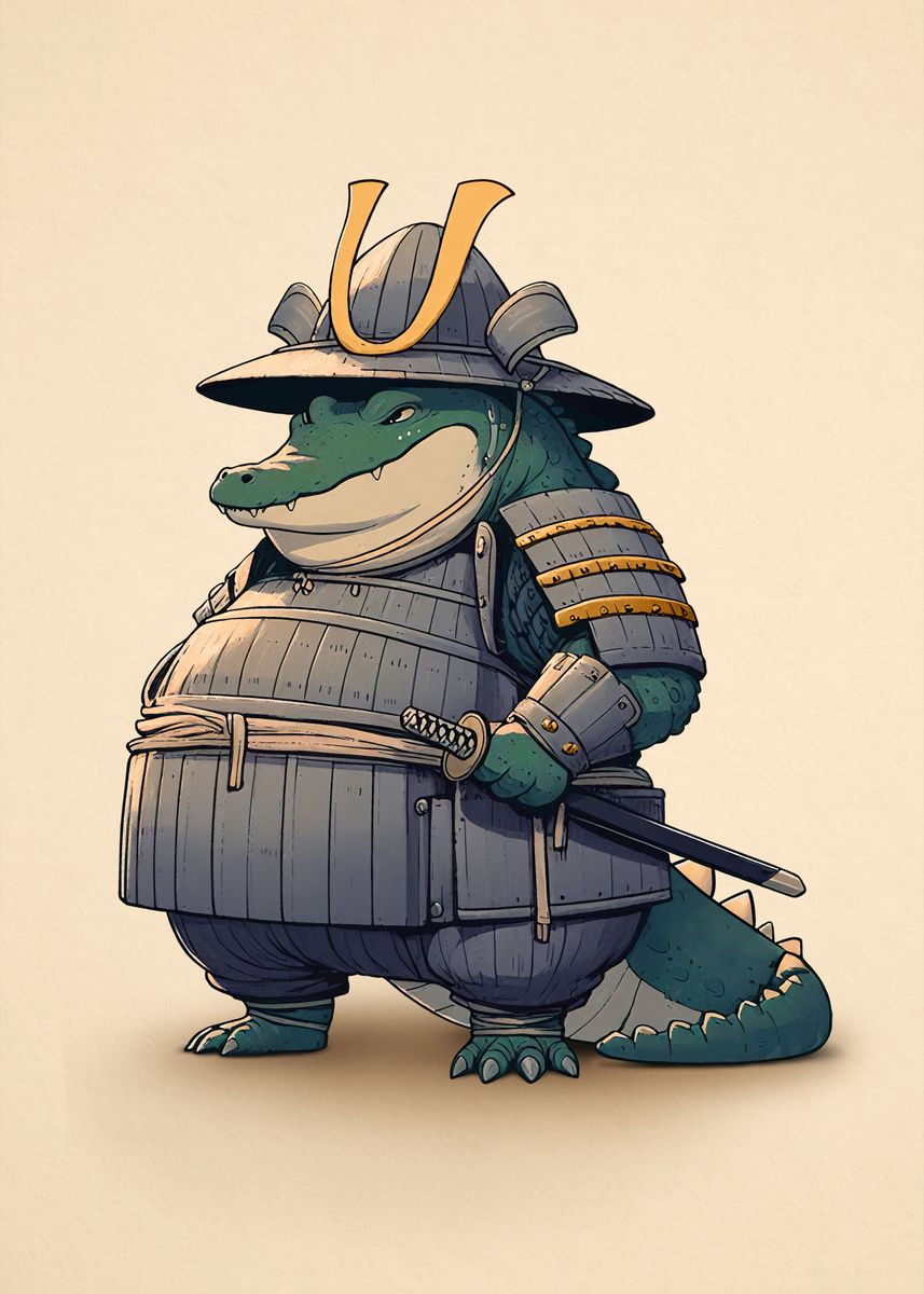 'Crocodile Samurai' Poster, picture, metal print, paint by ...