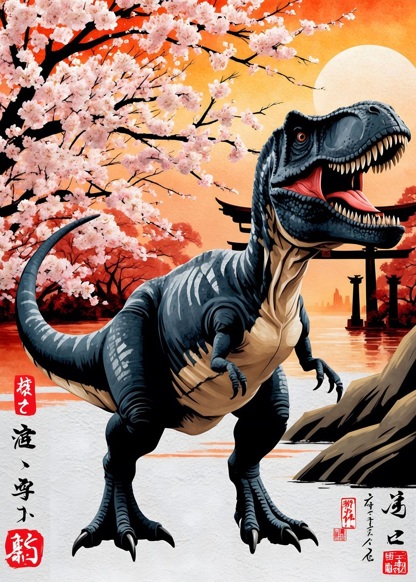 'Trex Dinosaur Japan Paint' Poster, picture, metal print, paint by Xăm ...