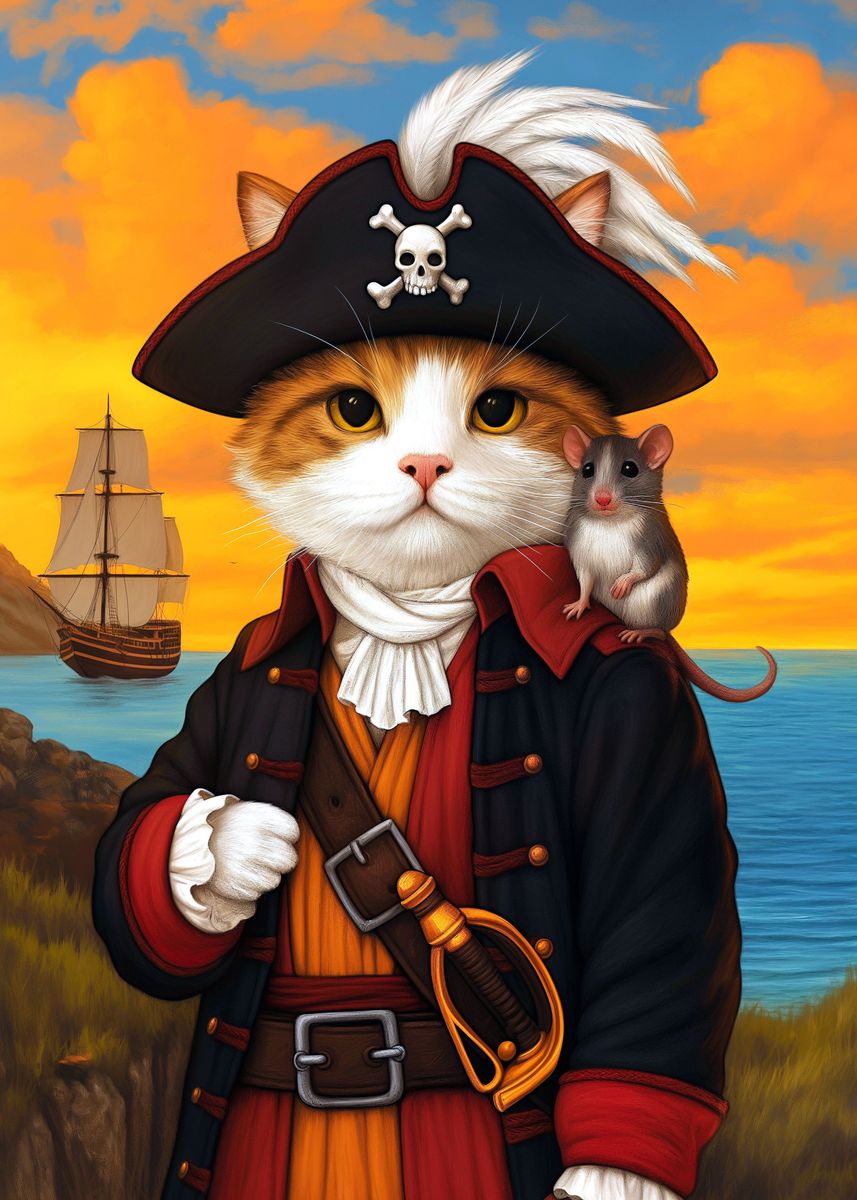 'Kitten Pirate ' Poster, picture, metal print, paint by Illusionary ...