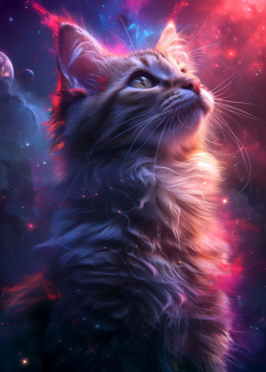 'Cosmic Fluffy Cats Nebula' Poster, picture, metal print, paint by Jan ...
