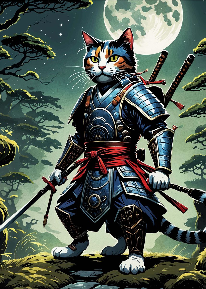 'Samurai Cat Japan' Poster, picture, metal print, paint by Jaycee Mc ...
