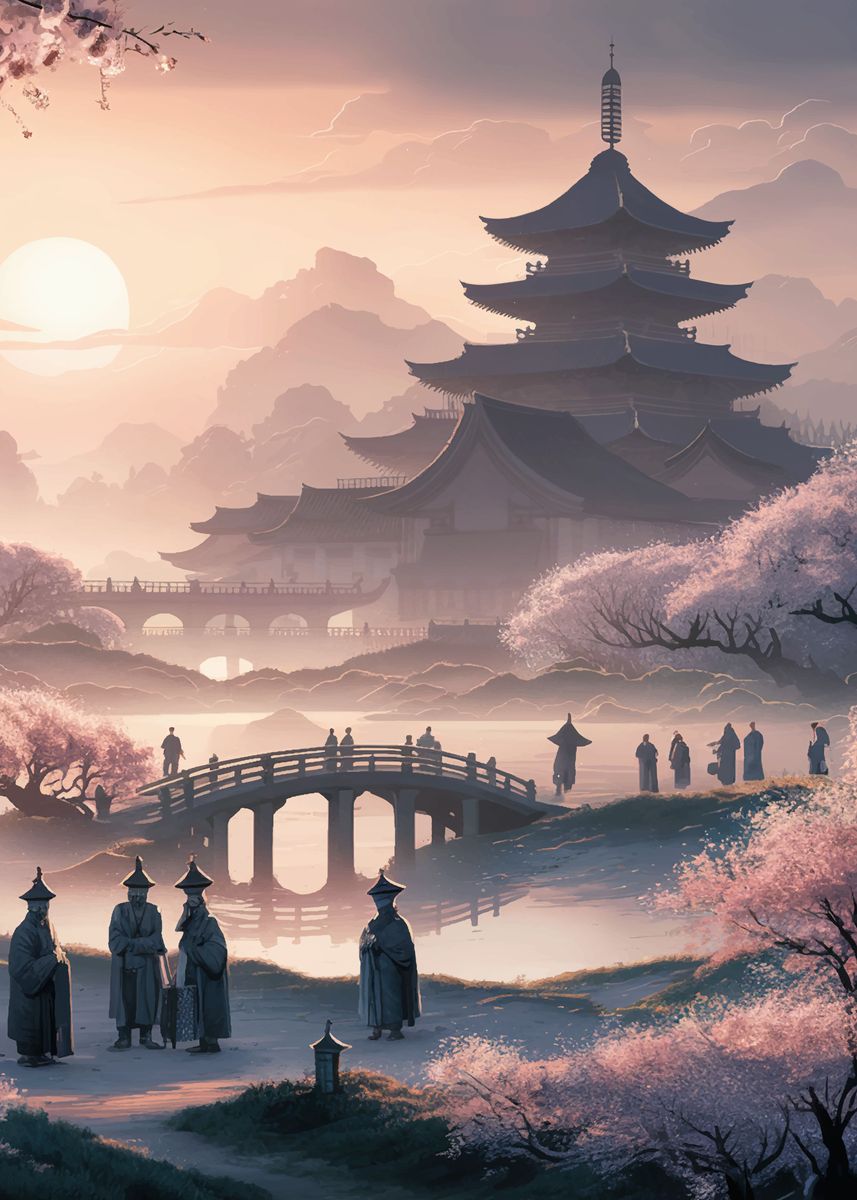 'Japanese Temple' Poster, picture, metal print, paint by Barbara Del ...