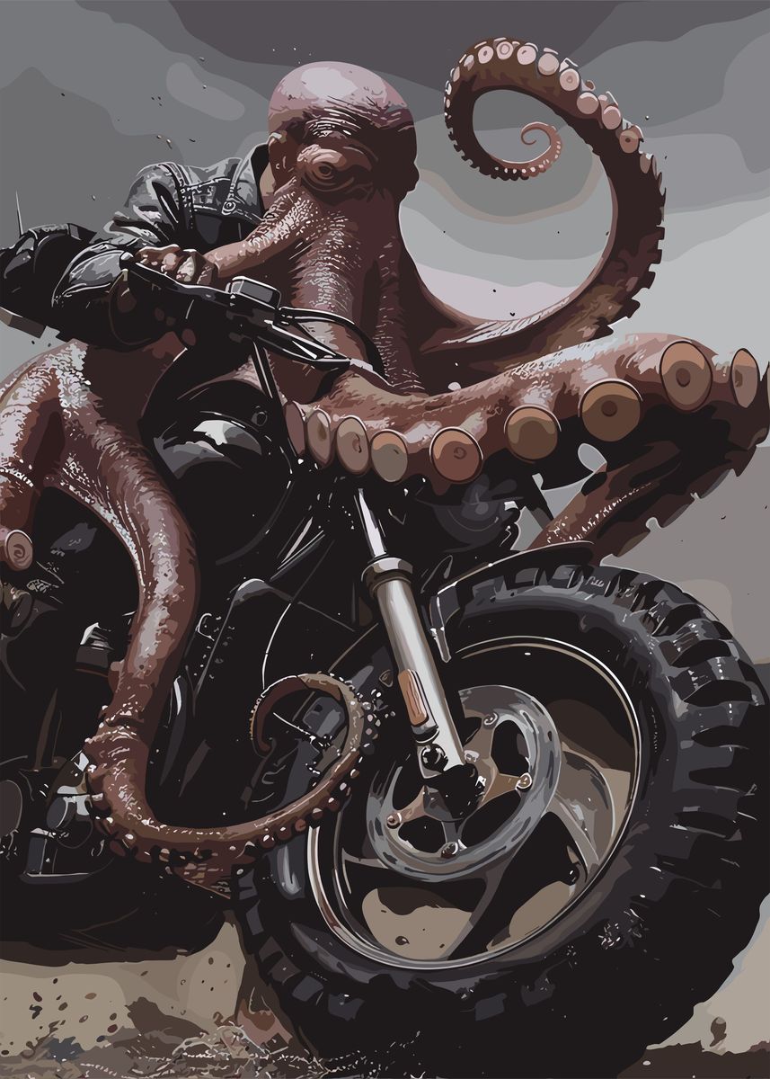 'Octopus Motors' Poster, picture, metal print, paint by Lucky Star ...