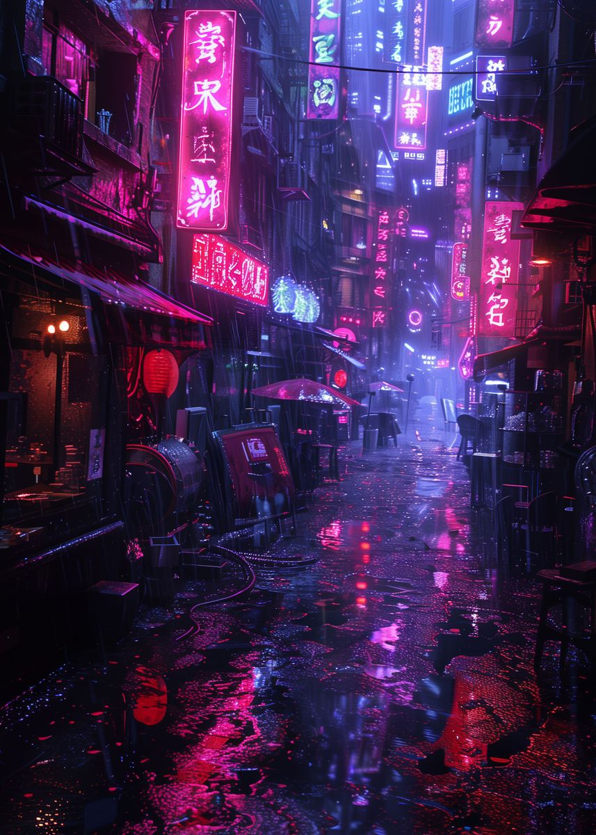 'Cyber night city' Poster, picture, metal print, paint by David Art ...