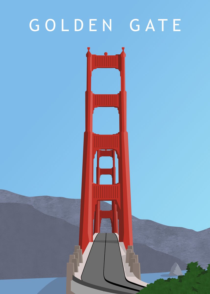 'The bridge golden gate' Poster, picture, metal print, paint by ...