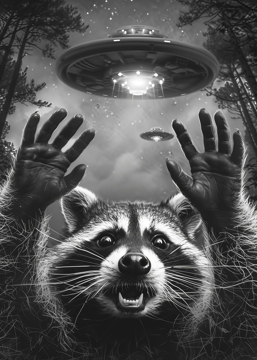 'UFO Alien Raccoon' Poster, picture, metal print, paint by Henning ...