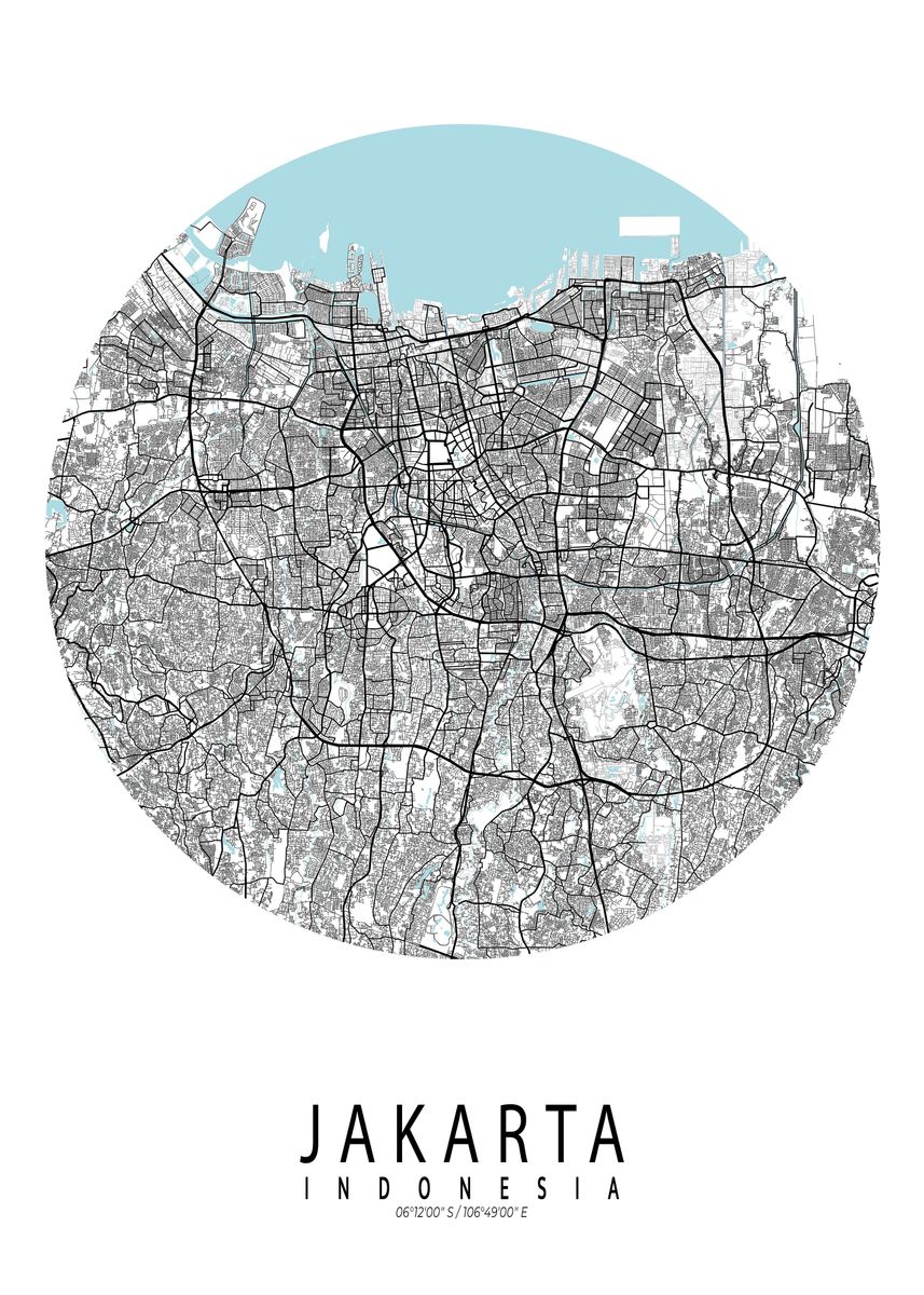 'Jakarta City Map Circle' Poster, picture, metal print, paint by deMAP ...