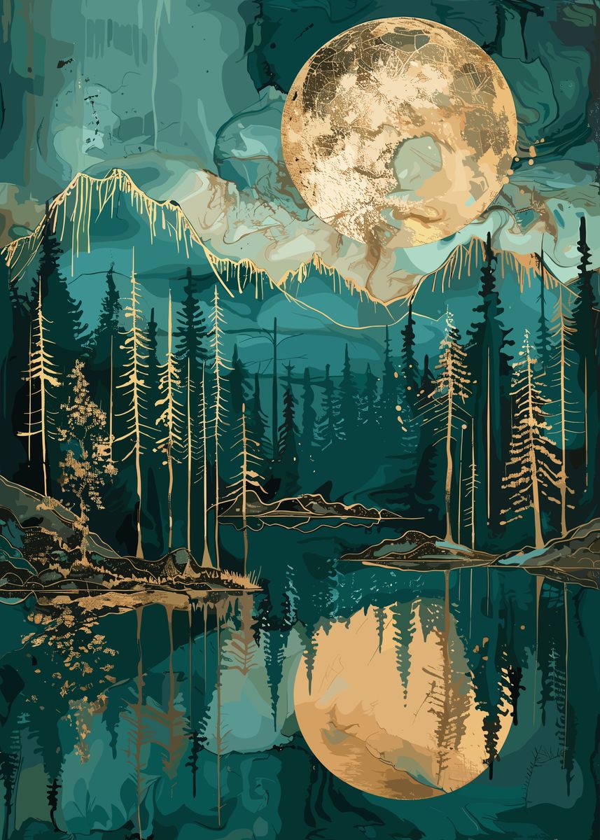 'Golden Moon' Poster, picture, metal print, paint by Ander HaRRy | Displate