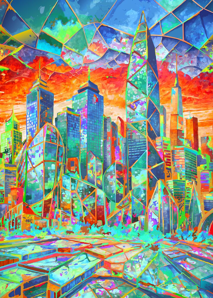 'Cityscape Abstract Art' Poster, picture, metal print, paint by Art Jiyuu | Displate