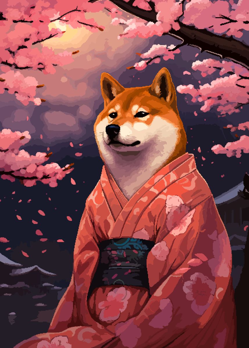 'Pixel Art Shiba Inu Sakura' Poster, picture, metal print, paint by ...