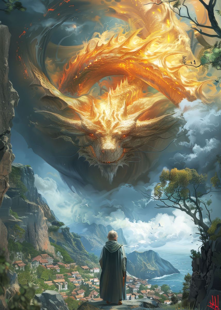'Dragons Descent' Poster, picture, metal print, paint by Zach | Displate