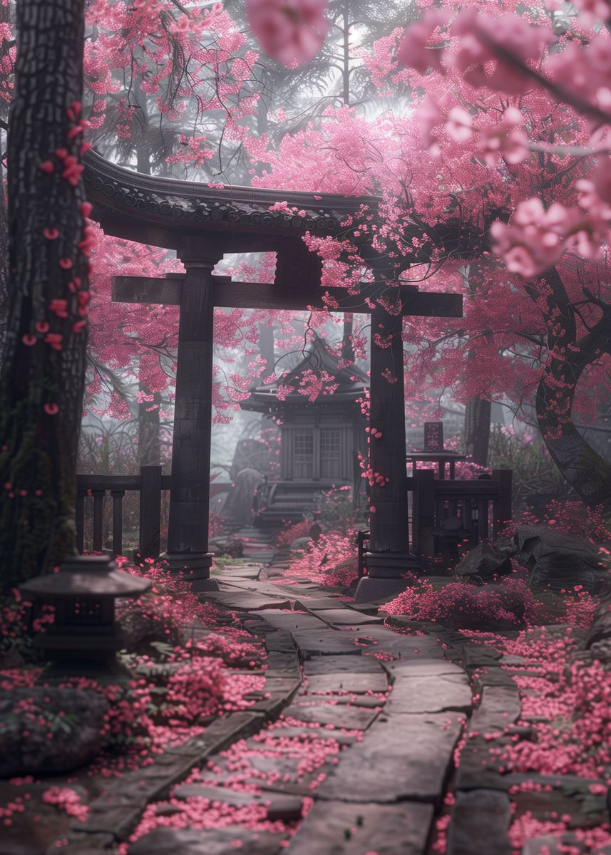 'Torii Gate Japanese Sakura' Poster, picture, metal print, paint by ...