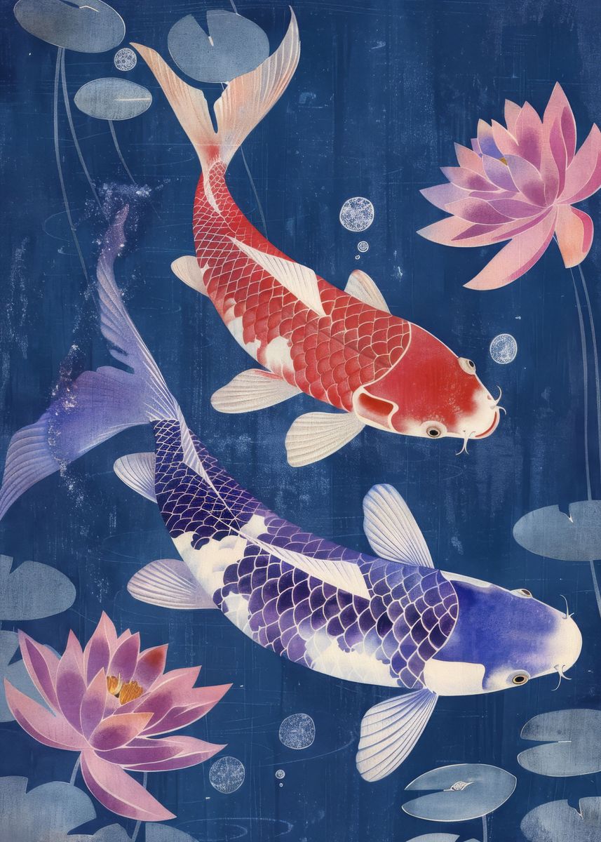 'Koi Fish Japan Painting' Poster, picture, metal print, paint by Ray ...