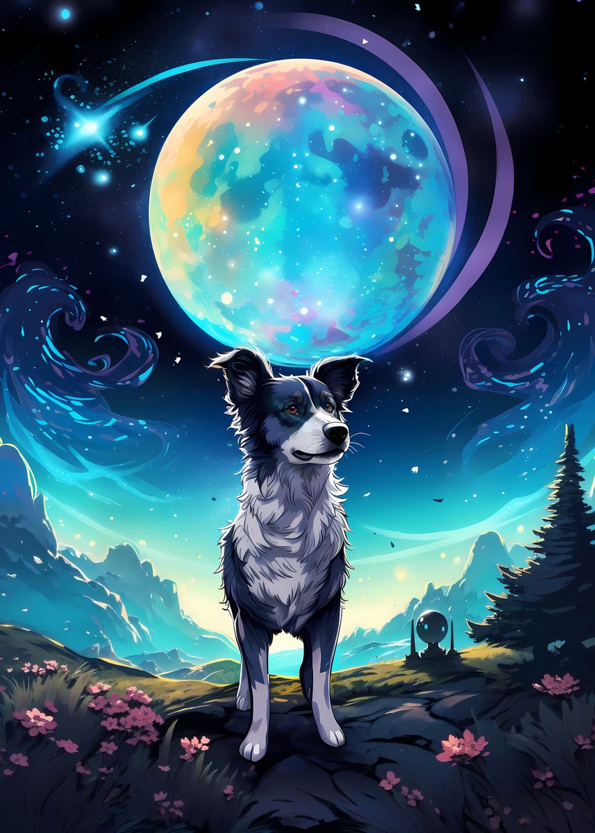 'Moonlit Dog Voyager' Poster, picture, metal print, paint by Luong Phat ...
