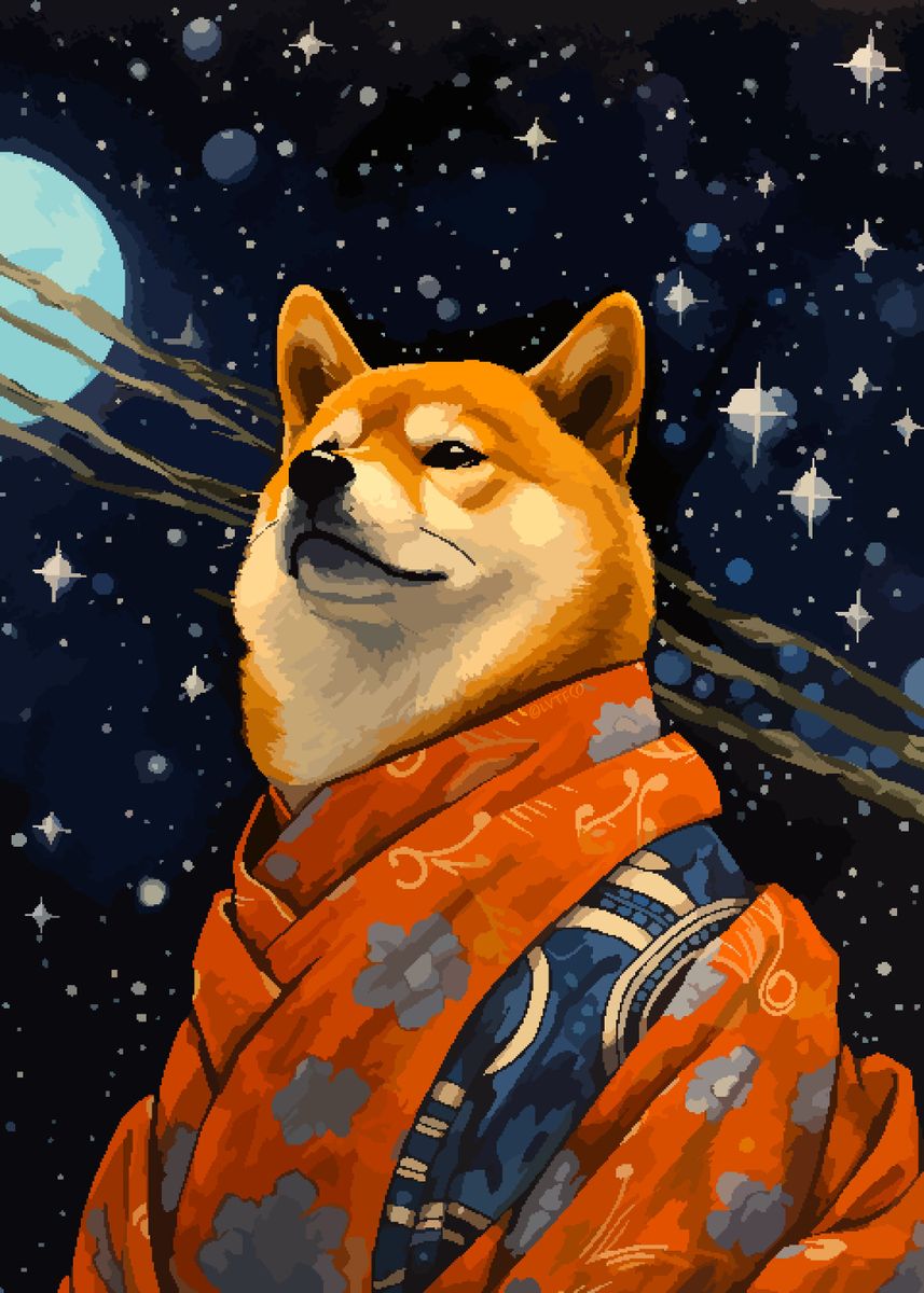 'Shiba Inu Sakura Pixel Art' Poster, picture, metal print, paint by ...