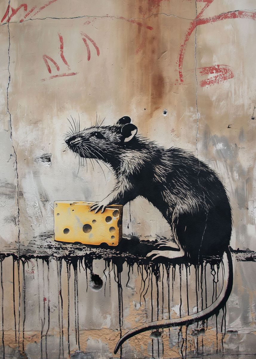 'Bansky Rat Cheese Art' Poster, picture, metal print, paint by ...