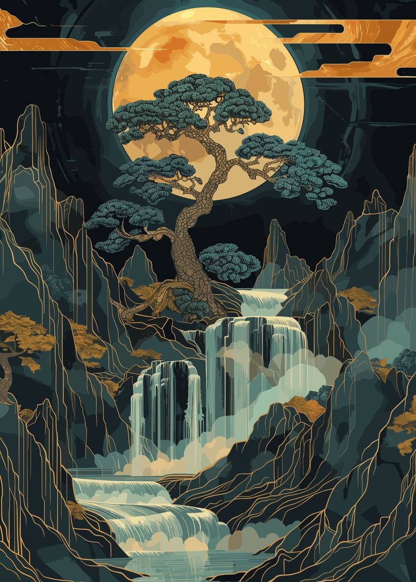 'Golden Moon' Poster, picture, metal print, paint by Ander HaRRy | Displate