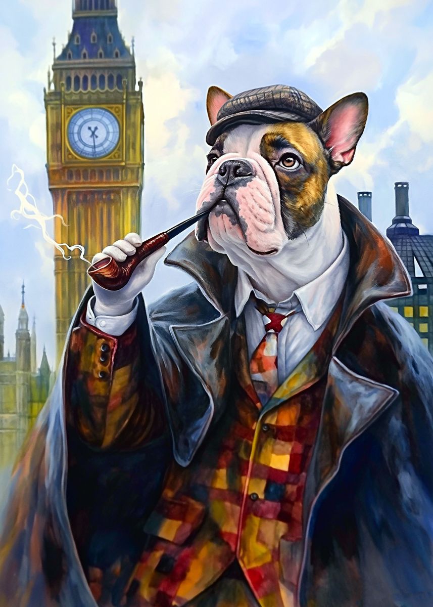 'Detective Bulldog' Poster, picture, metal print, paint by Nancy Bolton ...