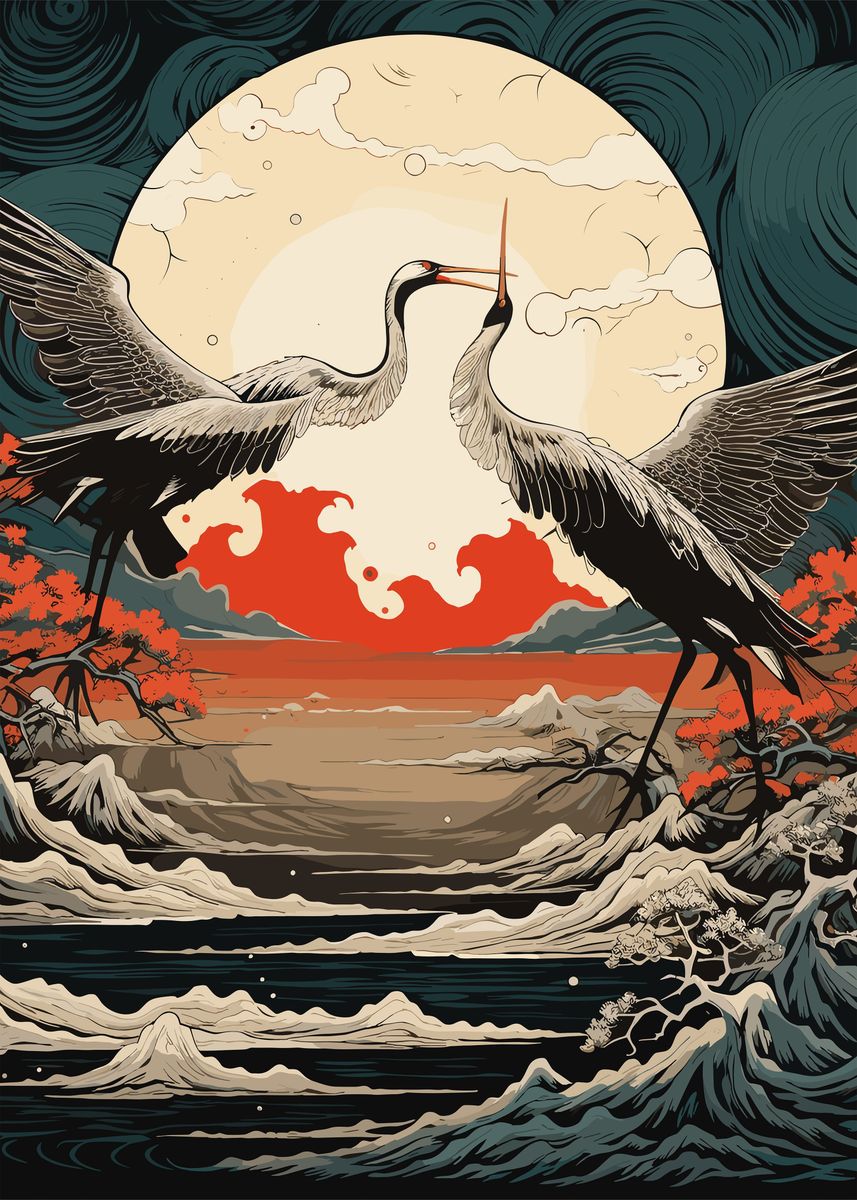 'Japanese Crane Legend' Poster, picture, metal print, paint by Firgiant ...