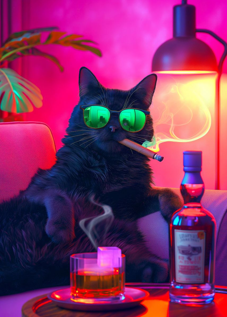 'Funny Cat Smoking Cigar' Poster, picture, metal print, paint by World ...