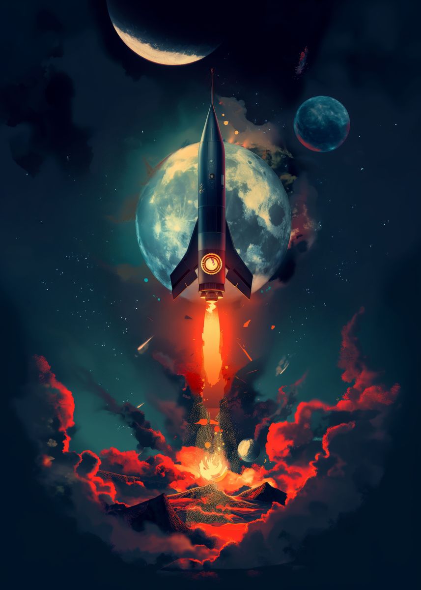 'Epic Space Rocket Launch' Poster, picture, metal print, paint by ...