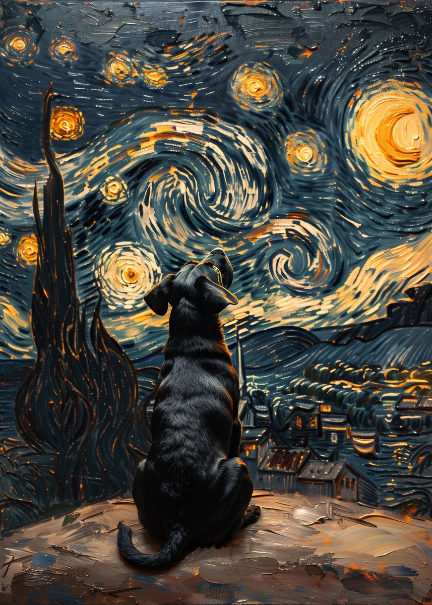 'Dog In Starry Night' Poster, picture, metal print, paint by ...