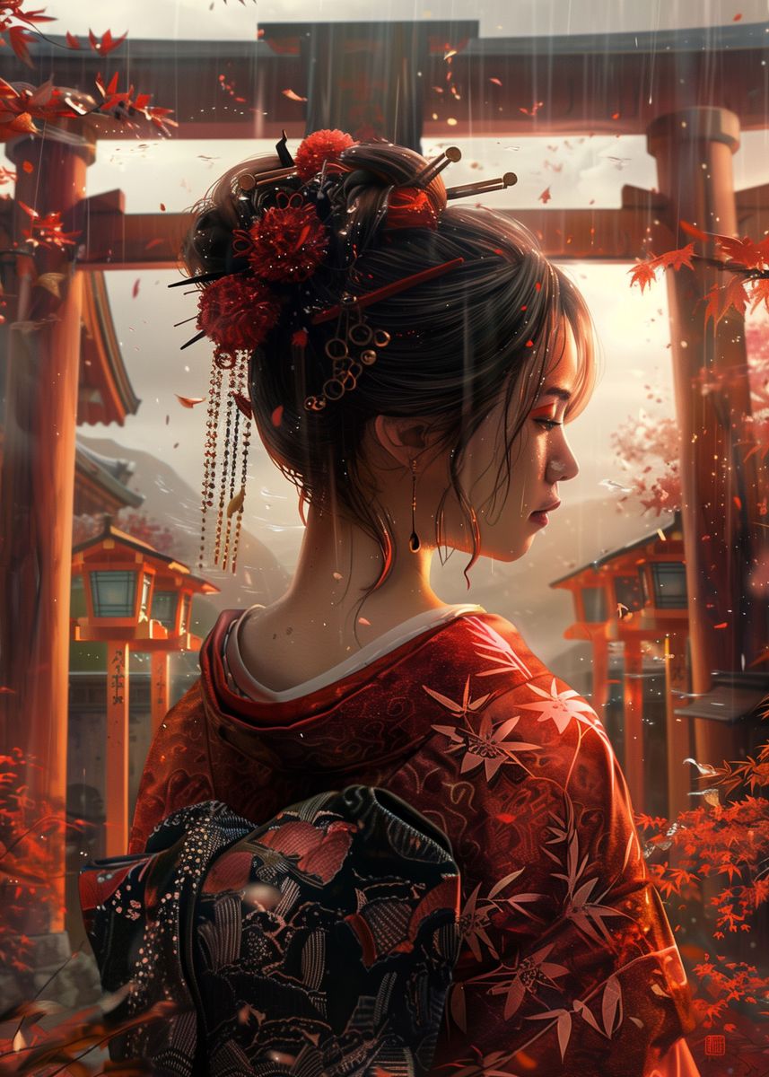 'Geisha Japanese Torii Gate' Poster, picture, metal print, paint by ...