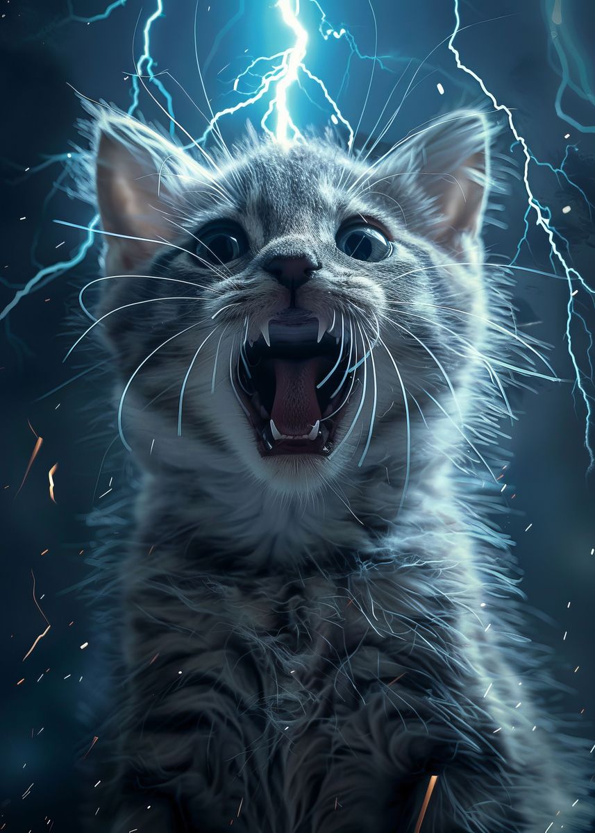 'Cat Lightning' Poster, picture, metal print, paint by Henning Seiffert ...