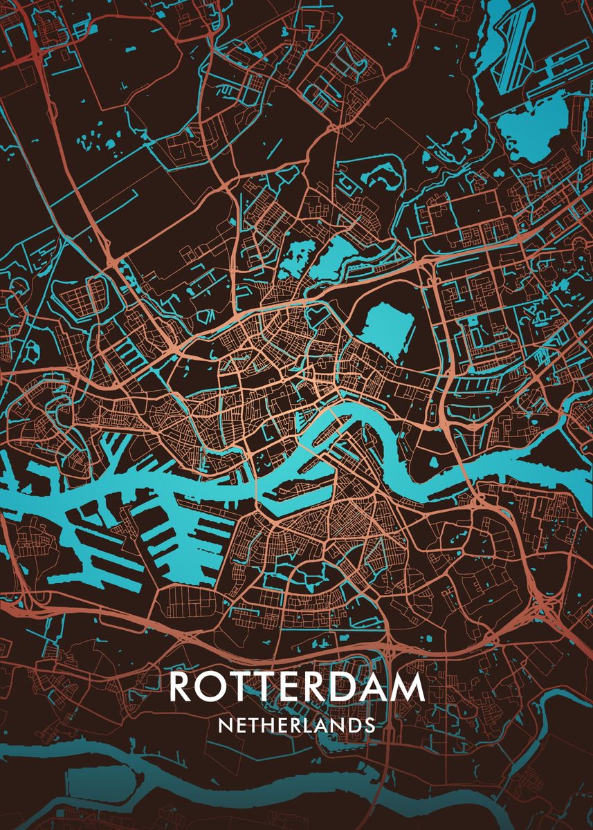 'Rotterdam City Map' Poster, picture, metal print, paint by Miracle ...