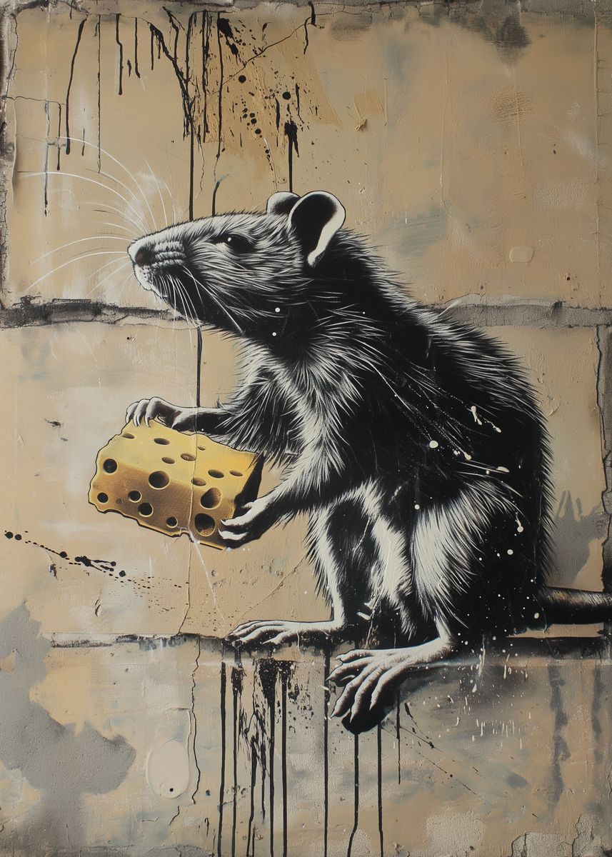 'Rat Cheese Graffiti Banksy' Poster, picture, metal print, paint by ...