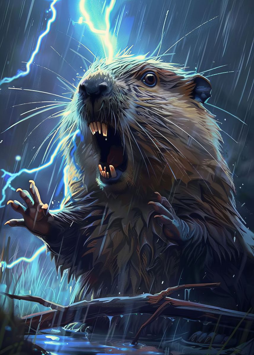 'Beaver Lightning' Poster, picture, metal print, paint by Henning ...