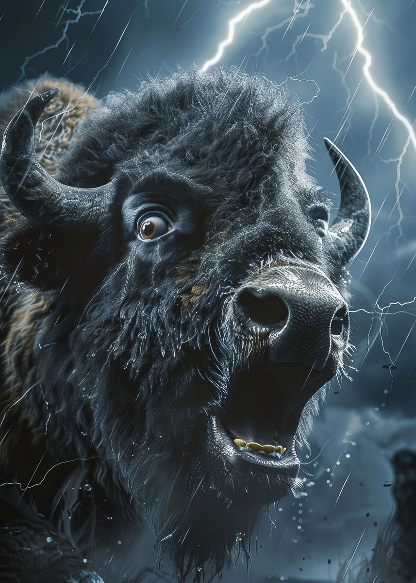 'Bison Lightning' Poster, picture, metal print, paint by Henning ...