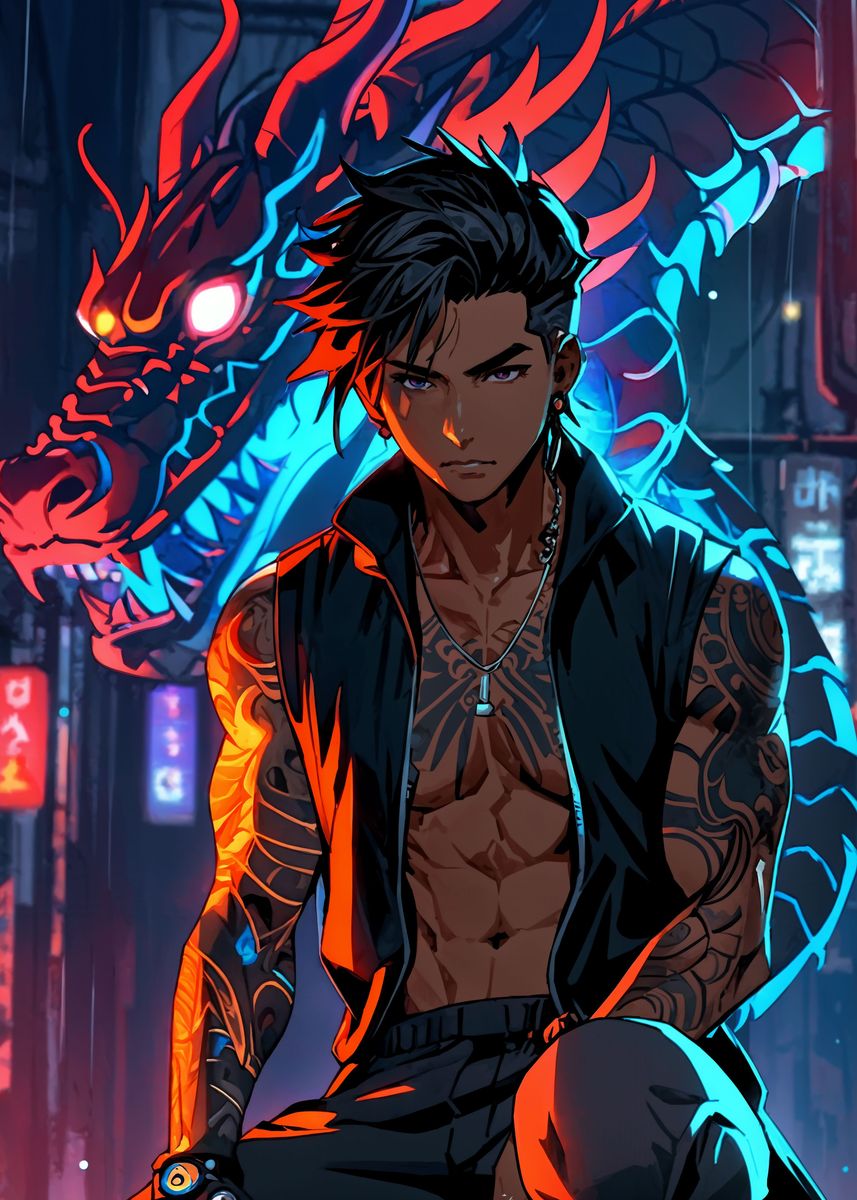 'Anime Cyberpunk Cyborg Boy' Poster, picture, metal print, paint by ...