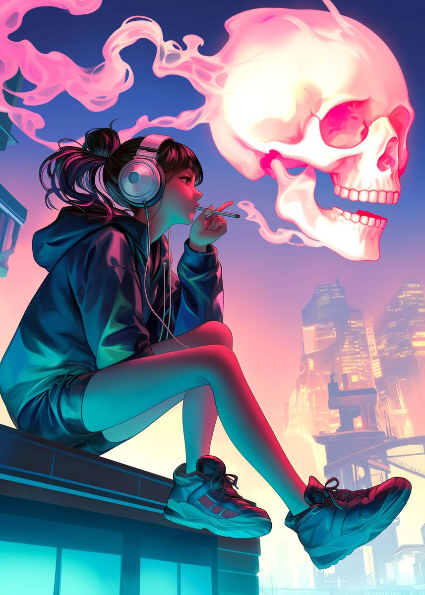 'Cute Smoking Girl' Poster, picture, metal print, paint by Pixel ...