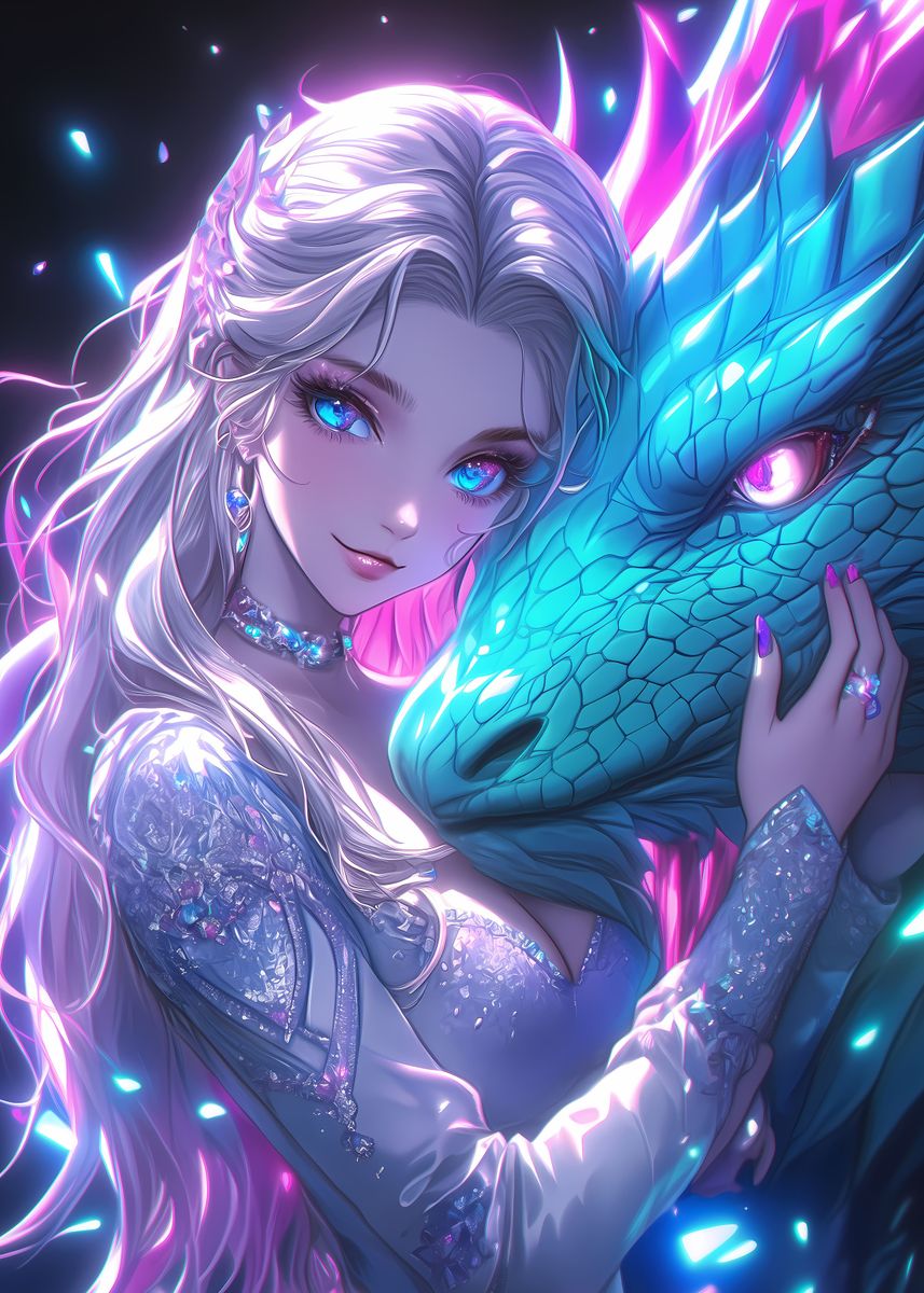'Neon Dragon Girl' Poster, picture, metal print, paint by Melvina Poole ...