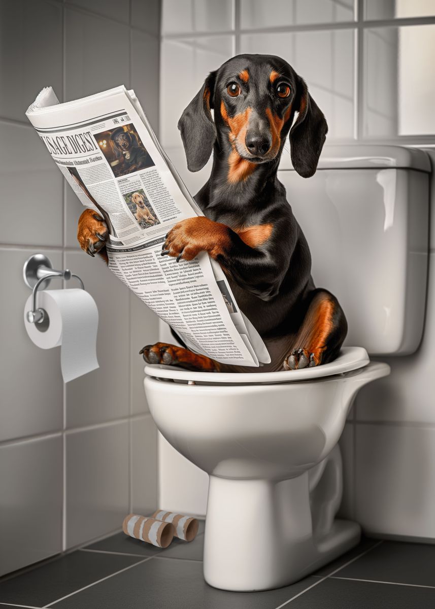 'Dachshund on the Toilet' Poster, picture, metal print, paint by Craig ...