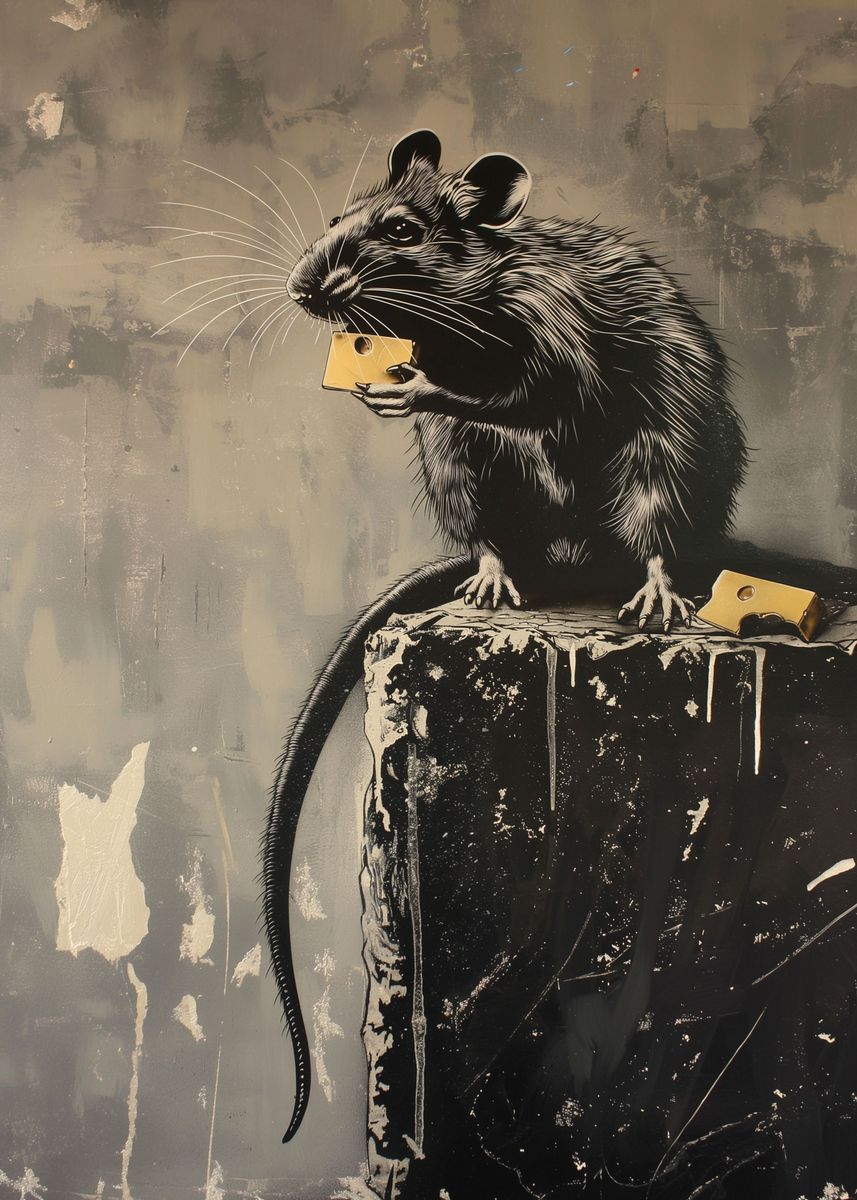 'Banksy Graffiti Rat Cheese' Poster, picture, metal print, paint by ...