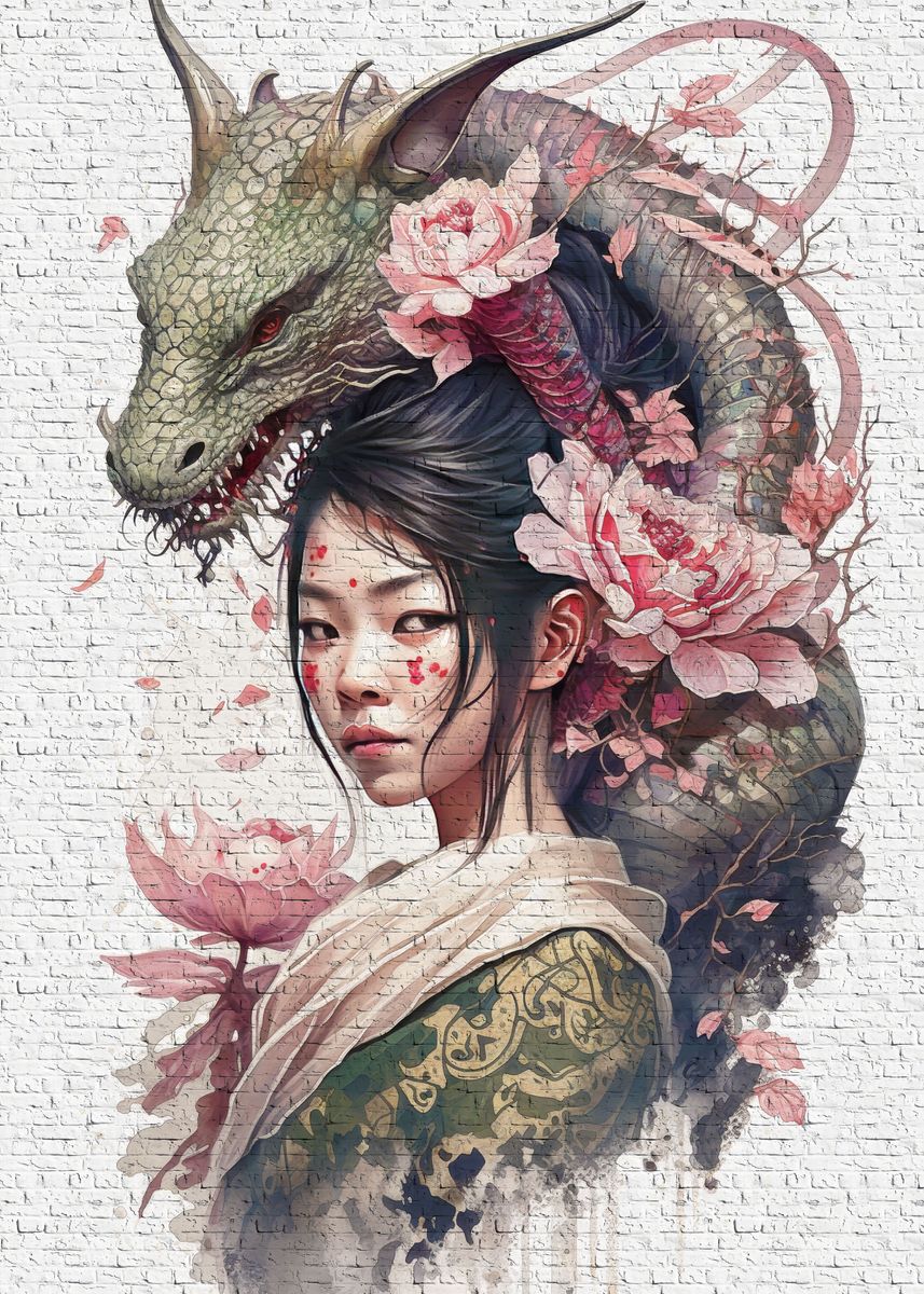 'Geisha Dragon 1' Poster, picture, metal print, paint by Graphic ...