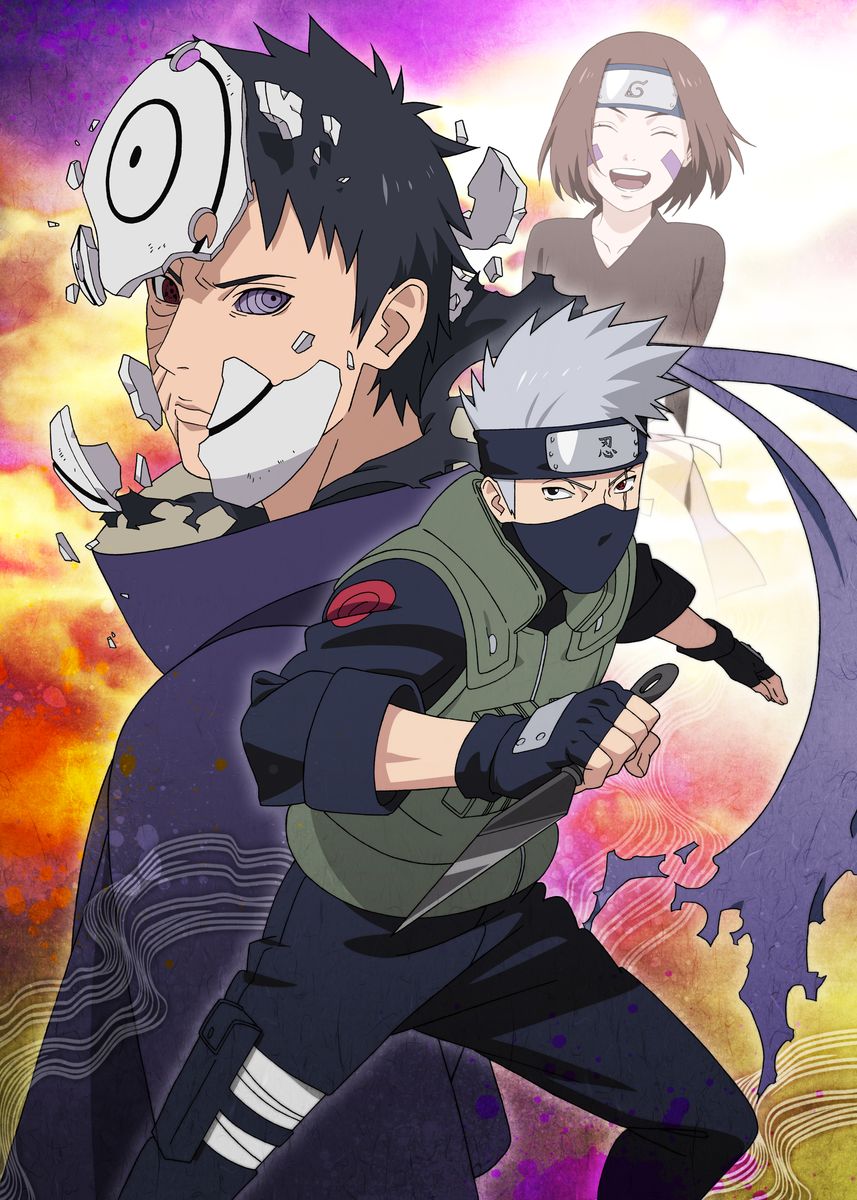 'Obito, Kakashi & Rin' Poster, picture, metal print, paint by Naruto | Displate